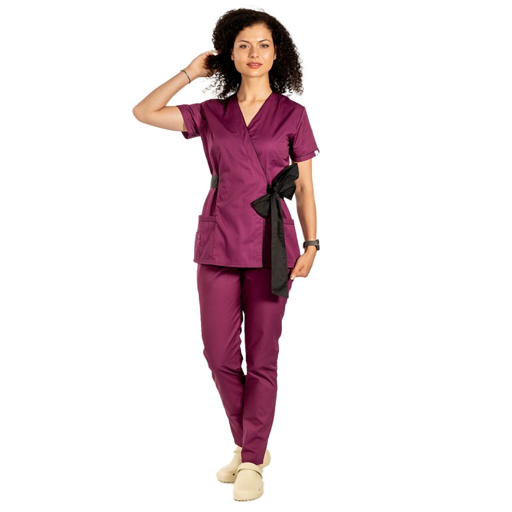 Halat medical kimono visina cu paspol negru si cordon cu legare tip ...